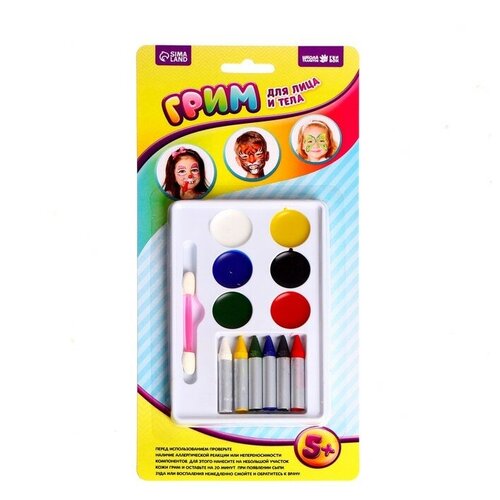 Грим для лица и тела, 6 цветов — 6 карандашей, 6 цветов для нанесения аппликатором