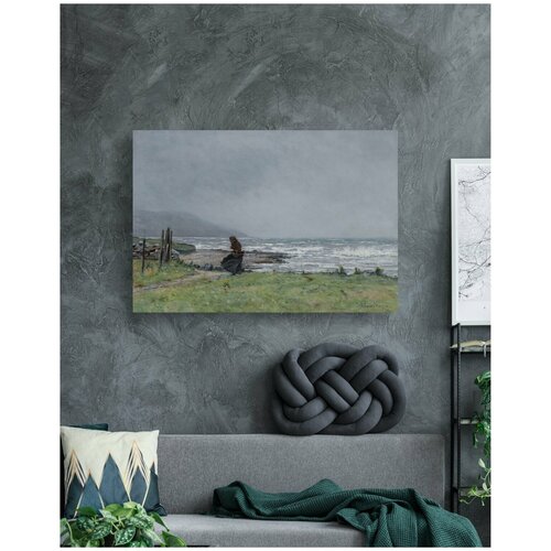 Репродукция Джозефа Хендерсона "Ветреный пляж" / 40х60 / Интерьерная картина на холсте / в кухню / в спальню / в гостиную / на стену