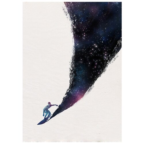 Интерьерный постер на стену картина для интерьера в подарок плакат "Surfing In The Universe" размера 40х50 см 400*500 мм репродукция без рамы в тубусе