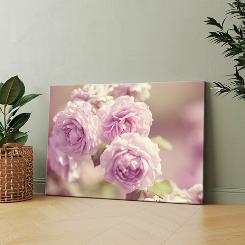 Картина на холсте (Нежные цветы, бледно розовые тона) 50x70 см. Интерьерная, на стену.