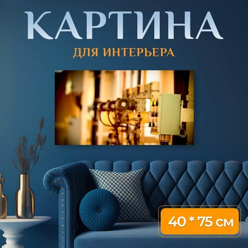 Картина на холсте "Машинное отделение, выключатель, панель управления" на подрамнике 75х40 см. для интерьера