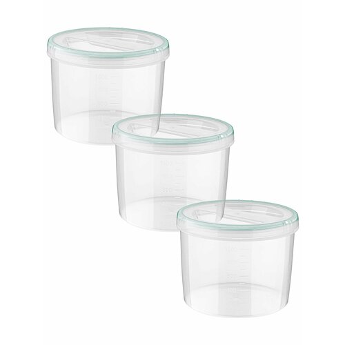 Набор из 3 контейнеров для продуктов круглая 14х14х11 см, 1,2 л, прозрачный, полипропилен, Restola, 431148731