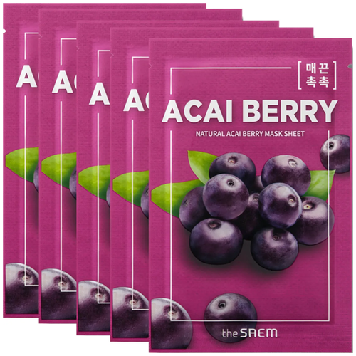 Маска для лица тканевая с экстрактом ягод асаи The Saem Natural Acai Berry Mask Sheet, 21 мл - 5 шт (СГ до 07.2024г.)