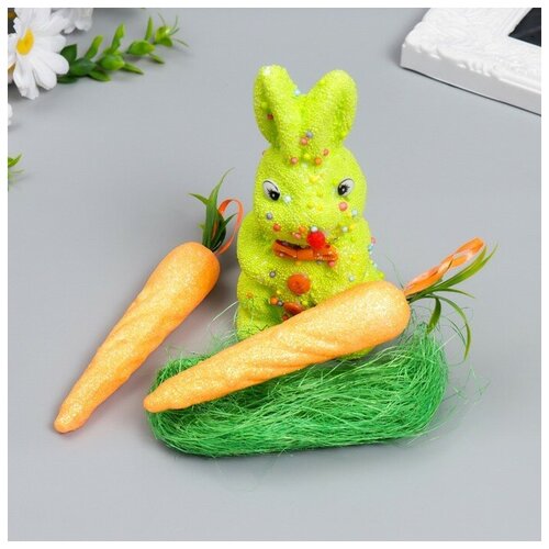 Декор пасхальный "Зайчик с морковками и травкой" набор 4 шт микс 15 см