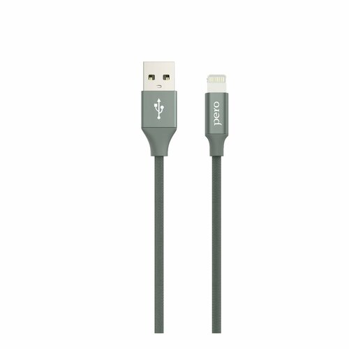 Кабель PERO DC-02, Lightning - USB, 2,4 А, 1 м, тканевая оплетка, серый