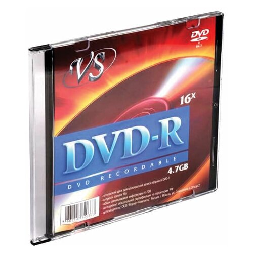 Диск DVD-R VS, 4,7 Gb, 16x, Slim Case (1 штука), VSDVDRSL01 (арт. 511550)