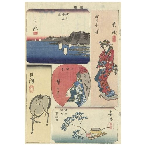 Репродукция на холсте Номер три (1849-1850) (Nummer drie van de Tokaido) Утагава Хиросигэ 50см. x 73см.