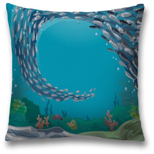 Наволочка декоративная на молнии, чехол на подушку JoyArty "Миграция рыб в океане" 45х45 см