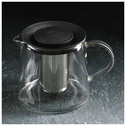 Magistro Чайник стеклянный заварочный «Локи», 1 л, 17,5×13×12,5 см, с металлическим ситом, цвет чёрный