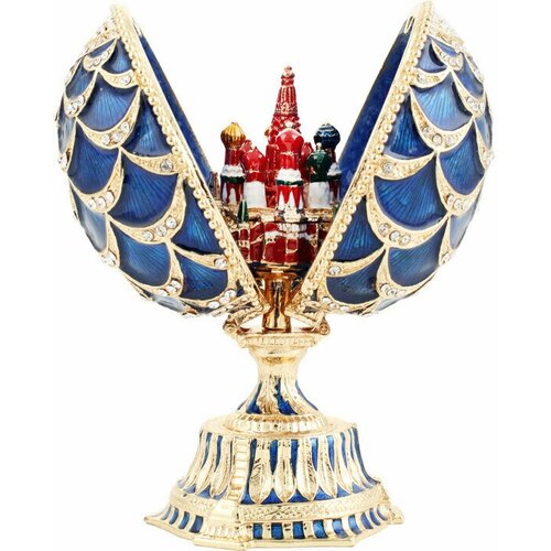 Яйцо-шкатулка в стиле Фаберже Храм Василия Блаженного шишка, синее, 12см