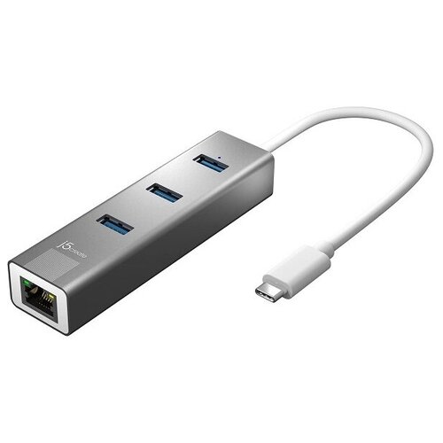 Хаб j5create USB-C на 3 USB Type-A 3.0 и Ethernet порт цвет серый