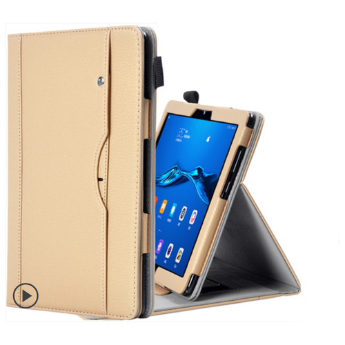 Чехол бизнес класса MyPads для Huawei MediaPad M5 Lite 10 (BAH2-L09/ W09 /AL10) с визитницей и держателем для руки золотой
