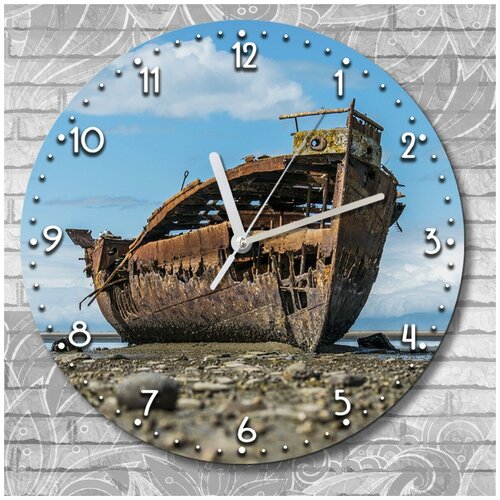 Настенные часы УФ пейзаж (корабль, ship, море, океан, вода, плавание, путешествия, красивый пейзаж) - 2126