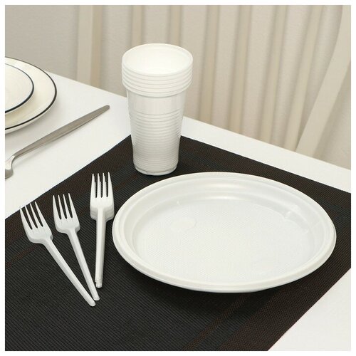 Набор одноразовой посуды Не забыли! «Пикник» тарелки d=20 5 см стаканы 200 мл вилки столовые
