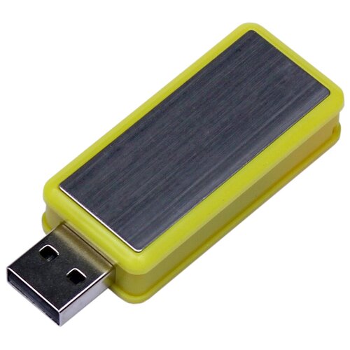 Прямоугольная выдвижная пластиковая флешка для нанесения логотипа (4 Гб / GB USB 2.0 Желтый/Yellow 034)
