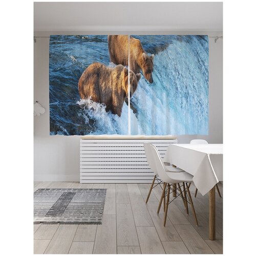Классические шторы JoyArty "Медведи на реке", серия Oxford DeLux, 2 полотна 145x180 см
