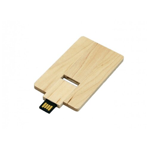 Выдивижная флешка в виде деревянной карточки (128 Гб / GB USB 2.0 Белый/White Wood-Card1)