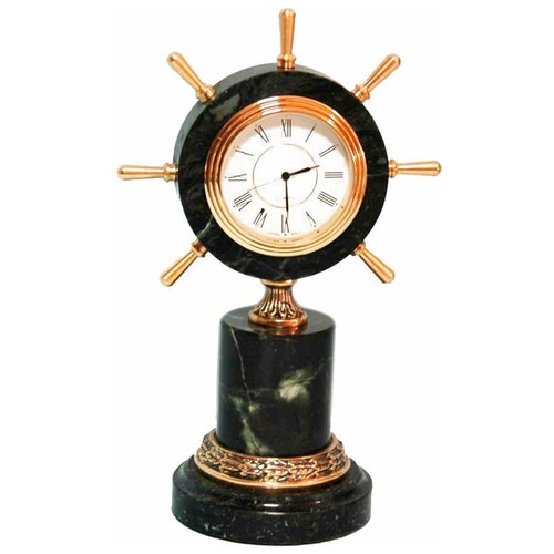 Подарки Настольные часы "Штурвал" из бронзы и змеевика (19 см)