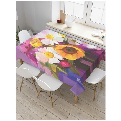 Скатерть прямоугольная JoyArty на кухонный стол "Нежный натюрморт цветов" из оксфорда, 180x145 см