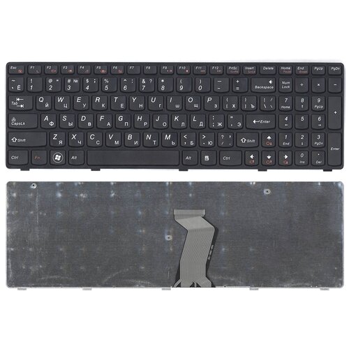 Клавиатура для ноутбука Lenovo IdeaPad Z580A черная с черной рамкой