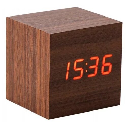 Светодиодные настольные деревянные LED часы будильник деревянный куб VST-869