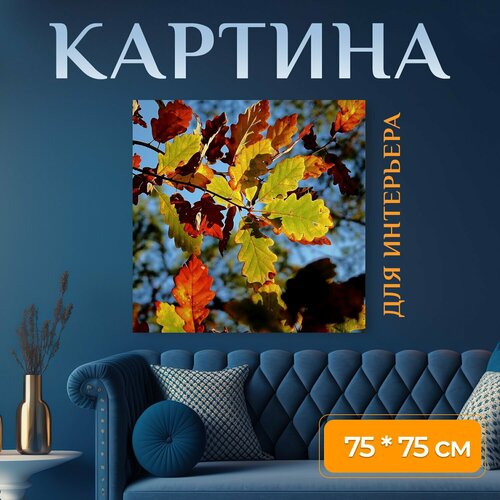 Картина на холсте "Листья, золотая польская осень, деревья" на подрамнике 75х75 см. для интерьера