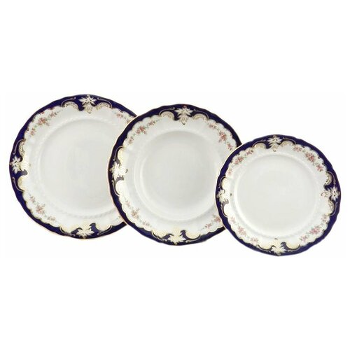 Набор тарелок 18 предметов (19, 23, 25 см) Leander "Соната /Бледные цветы /Кобальт" / 158301