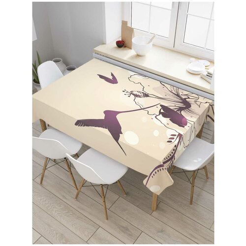 Скатерть прямоугольная JoyArty на кухонный стол "Птичка колибри на цветке" из оксфорда, 120x145 см