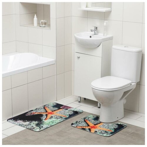Набор ковриков для ванной и туалета Доляна «Морская звезда», 2 шт: 50×80, 40×50 см