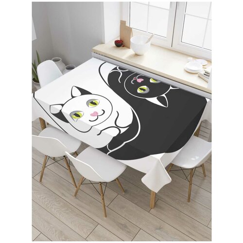 Скатерть прямоугольная JoyArty на кухонный стол "Коты Инь и ян" из оксфорда, 180x145 см