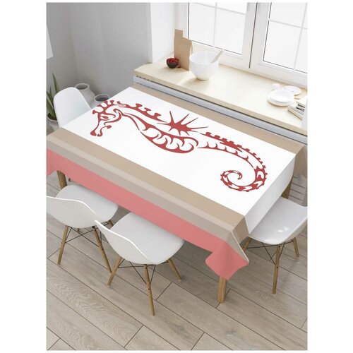 Скатерть прямоугольная JoyArty на кухонный стол "Нарисованный морской конек" из оксфорда, 180x145 см