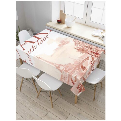 Скатерть прямоугольная JoyArty на кухонный стол "Париж с любовью" из оксфорда, 180x145 см