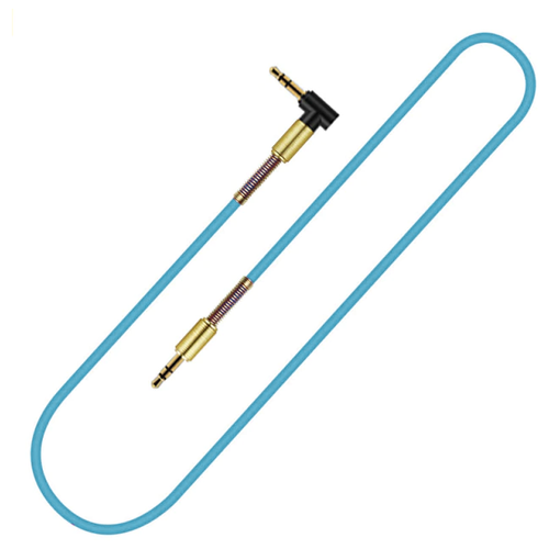 Аудио кабель акустический 1 м, с защитной пружиной, AUX jack 3.5 mm (джек 3,5 мм) / синий