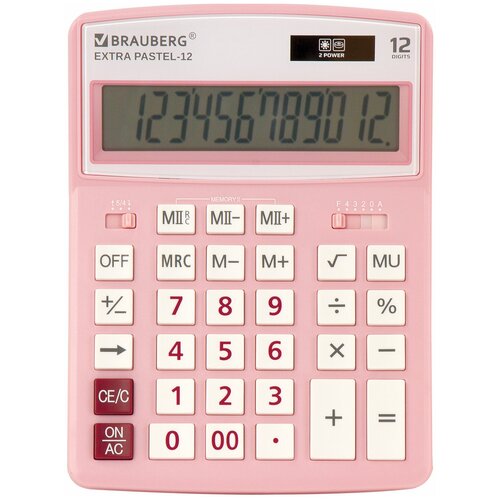 Калькулятор бухгалтерский BRAUBERG Extra Pastel-12, розовый