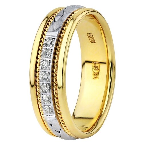 Кольцо обручальное AZADE, белое, желтое, комбинированное золото, 585 проба, родирование, бриллиант, размер 17.5, желтый, белый