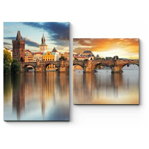 Модульная картина Карлов мост и спокойная Влтава, Прага 80x60