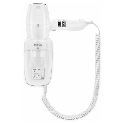 Фен настенный Valera Hospitality Silent Jet Protect 1200 Shaver (586.11/044.06), мощность 1200 Вт, ультратихий, настенный держатель c устройством защитного отключения, технология быстрой сушки, долговечный DC-мотор, розетка для бритвы