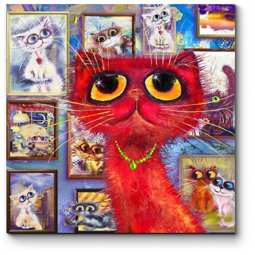 Модульная картина Красный кот гуляет по галерее 60x60