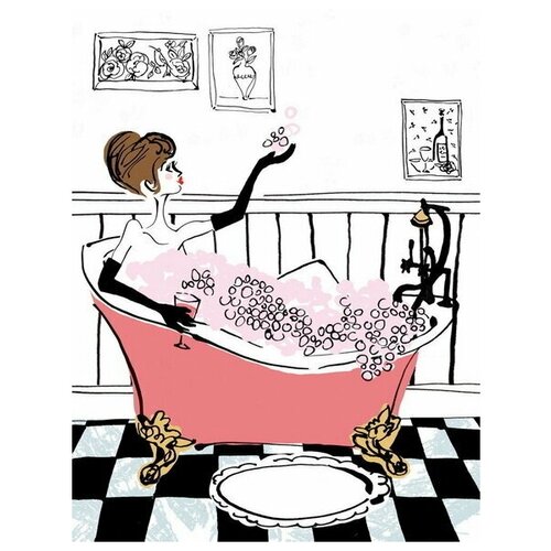 Плакат, постер на бумаге девушка в ванной. Стильный рисунок. Иллюстрация. Размер 60 х 84 см