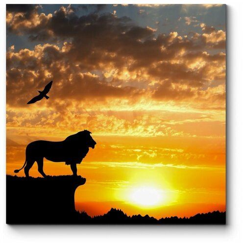Модульная картина Могучий лев на закате в горах 30x30