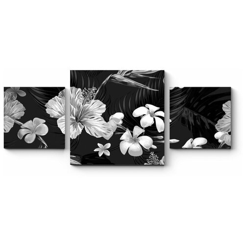 Модульная картина Черно-белый цветочный узор 200x86