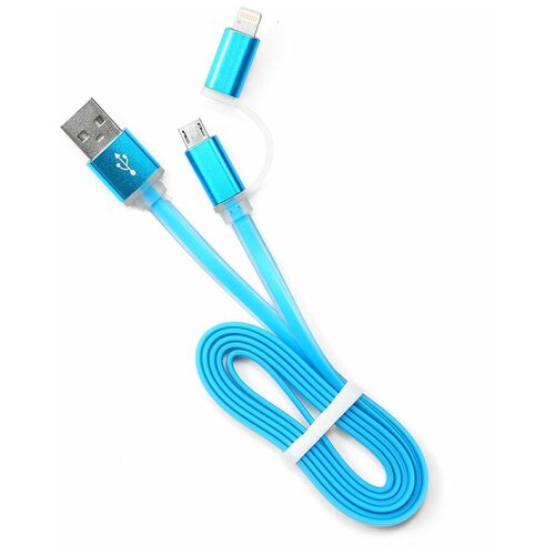 Кабель USB 2.0 Cablexpert CC-mAPUSB2bl1m, AM/microBM 5P - iPhone lightning, 1 м, комбо кабель, алюминиевые разъемы, голубой