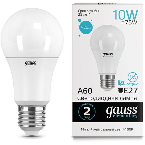 Gauss LED Elementary A60 - 10 Вт E27, 920 лм, 4100 К