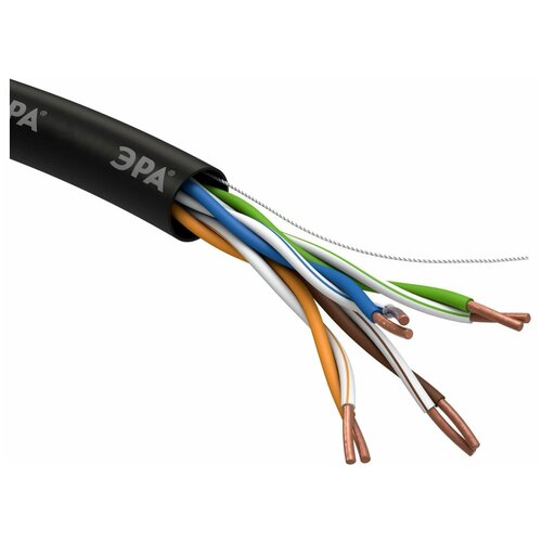 Кабель витая пара U/UTP кат.5E 4х2х24AWG solid CU PE Outdoor черн. (м) Эра Б0044431, 305 м