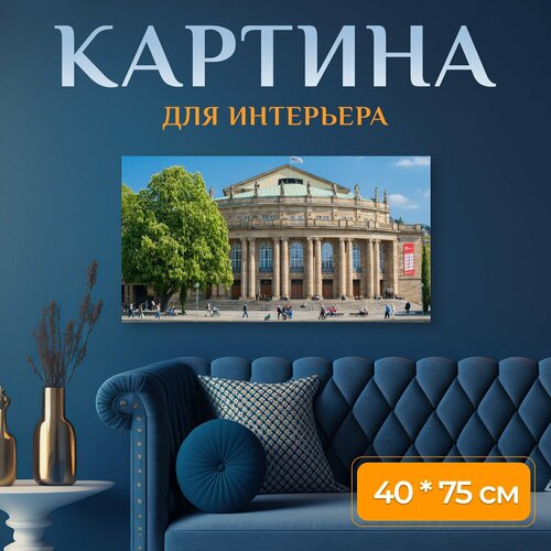 Картина на холсте "Штутгарт, город, театр" на подрамнике 75х40 см. для интерьера