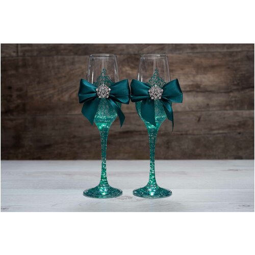 Свадебные бокалы "Бант" для жениха и невесты, изумрудного цвета