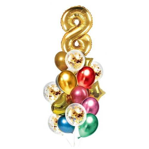 Букет из шаров "День рождения – 8 лет", фольга, латекс, набор 21 шт, цвет золотой./В упаковке шт: 1