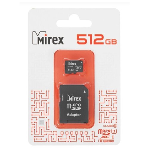 Карта памяти 512Gb - Mirex Micro Secure Digital XC UHS-I U3 13613-AD3UH512 с переходником под SD