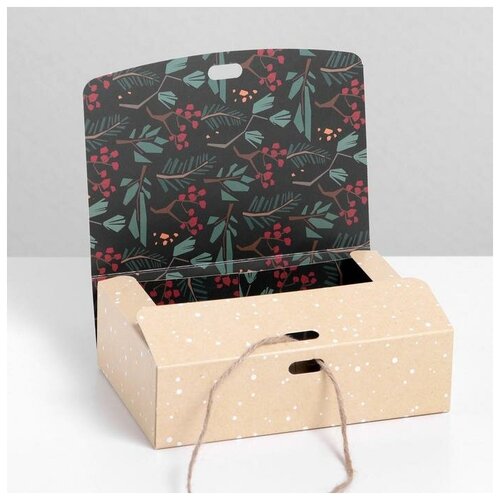 Дарите Счастье Коробка складная двухсторонняя «Новогодняя ботаника», 16.5 × 12.5 × 5 см