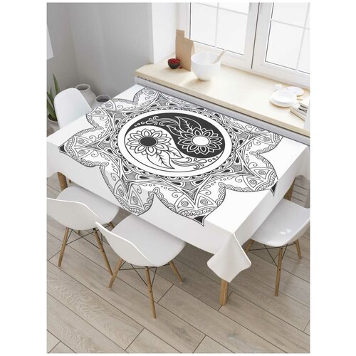 Скатерть прямоугольная JoyArty на кухонный стол "Противоположность и единство" из оксфорда, 120x145 см